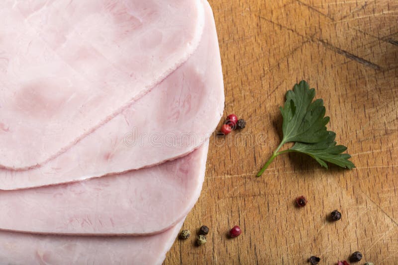 Fresh Ham Slices with Herbs and Spices Stock Photo - Image of plate ...