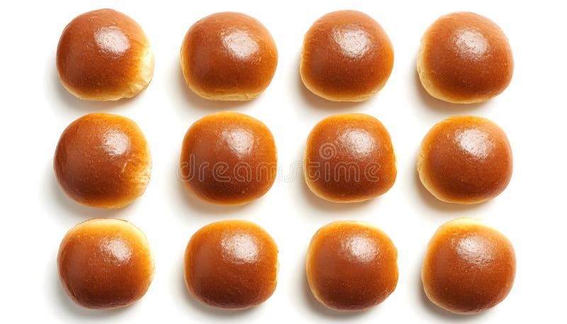 Fresh Hamburger Buns Isolated on White, Top View Stock Photo - Image of ...