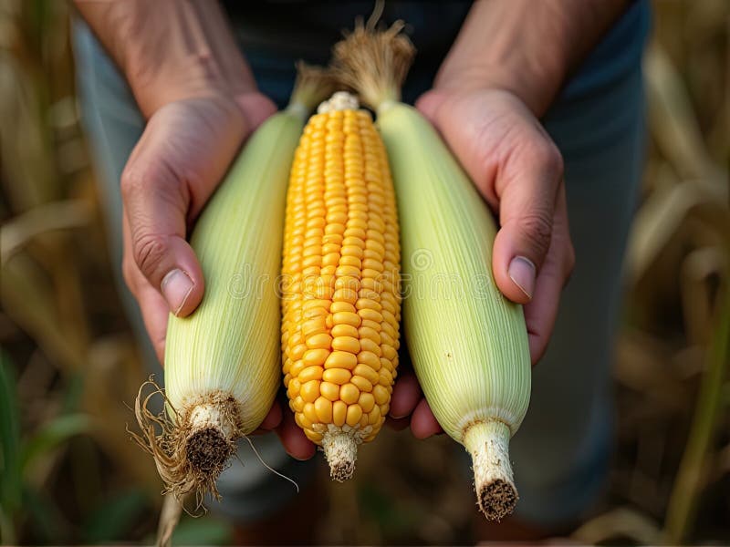 Fresh Harvested Corn Ears in Hands, Ai Stock Photo - Image of hand ...