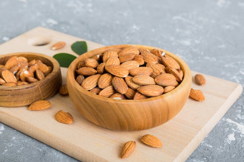 Fresh Healthy Almond in Bowl on Colored Table Background. Top View ...