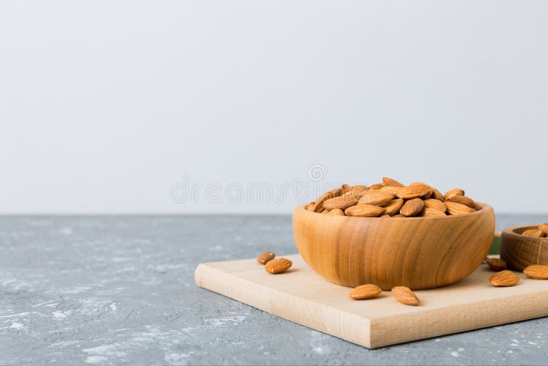 Fresh Healthy Almond in Bowl on Colored Table Background. Top View ...