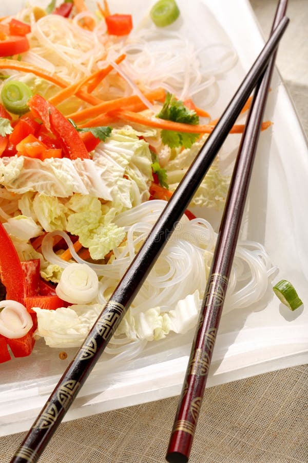 Fresh Healthy Asian Salad with Rice Noodles and Nuts Stock Image ...