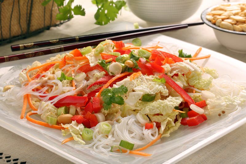 Fresh Healthy Asian Salad with Rice Noodles and Nuts Stock Image ...