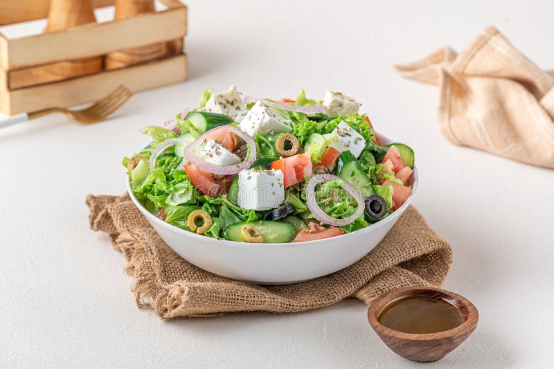 Fresh Healthy Greek Salad in a Bowl Stock Photo - Image of bowl ...