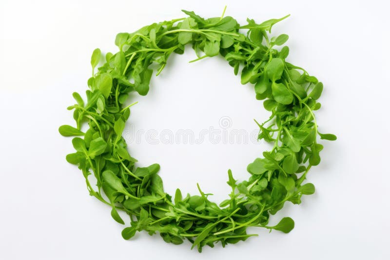 Fresh Healthy Greenery in Round Circle Frame on White Background AI ...