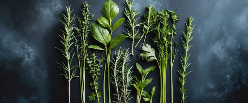 Fresh Herbs Arranged Vertically Dark Background Stock Photos - Free ...