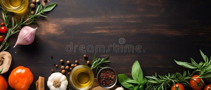 Fresh Herbs, Oils, and Produce Ready for Cooking, Ample Space Stock ...