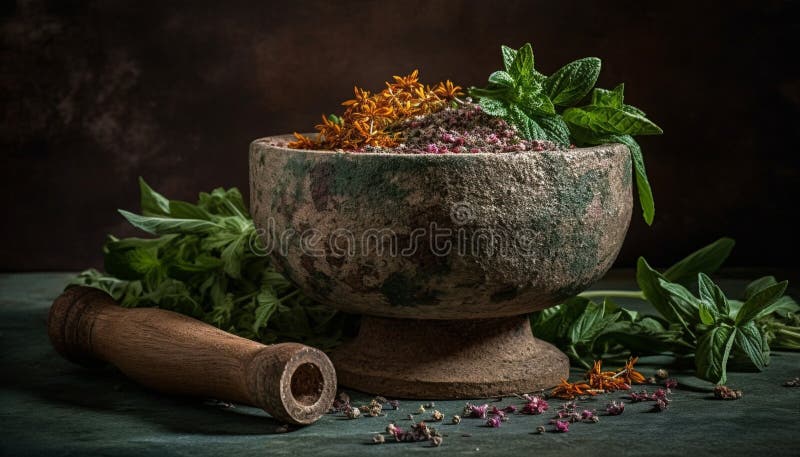 Fresh Herbs in Rustic Pottery Vase, a Healthy Organic Decoration ...