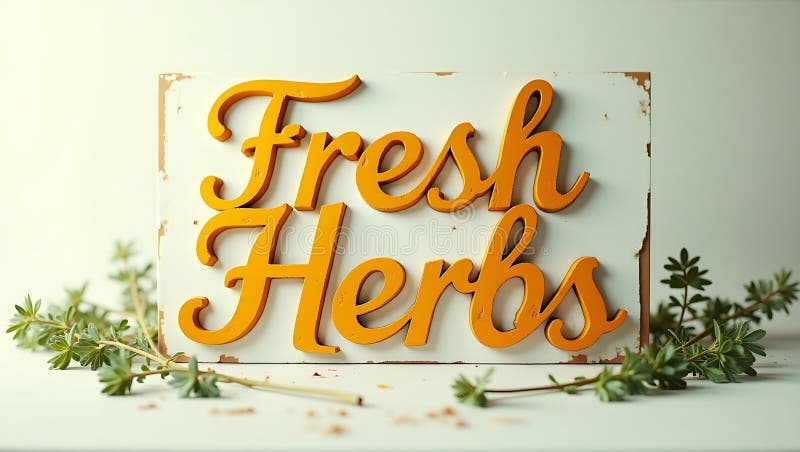 Fresh Herbs Sign with Decorative Lettering on a Rustic Background ...