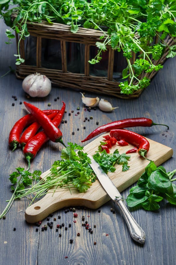 Fresh Herbs and Spices Freshly Harvested Stock Photo - Image of flat ...