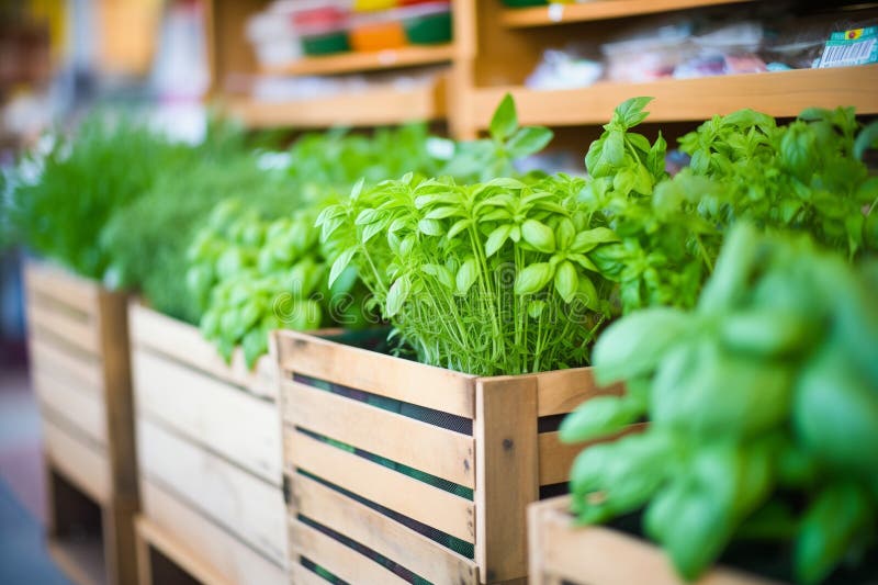 Fresh Herbs in Wooden Crates at a Specialty Store Stock Photo - Image ...