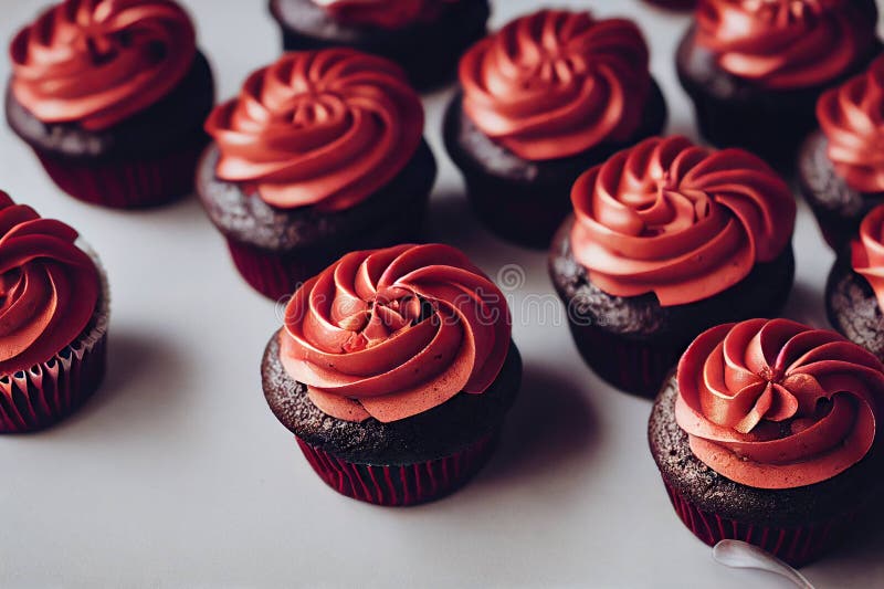 Fresh Home Baked Cupcakes with Pink Fruit Cream in Form of Roses Stock ...