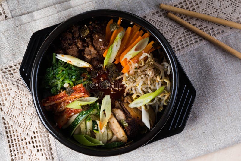 Fresh Homemade Authentic Korean Bibimbap Stock Photo - Image of beef ...