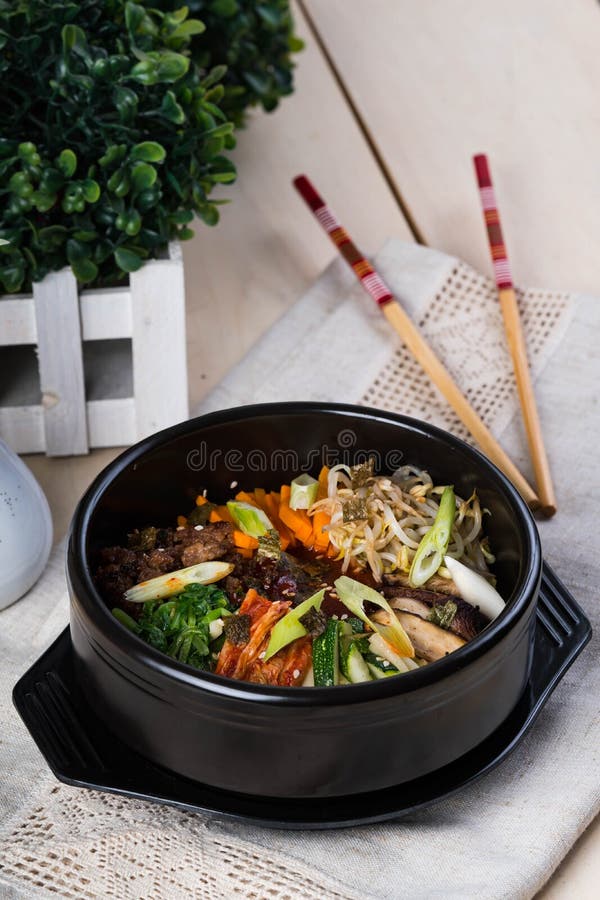 Fresh Homemade Authentic Korean Bibimbap Stock Photo - Image of beef ...