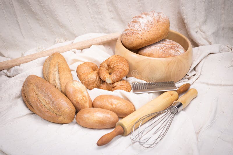 Fresh Homemade Bread in a Cotton Cloth Background Stock Photo - Image ...