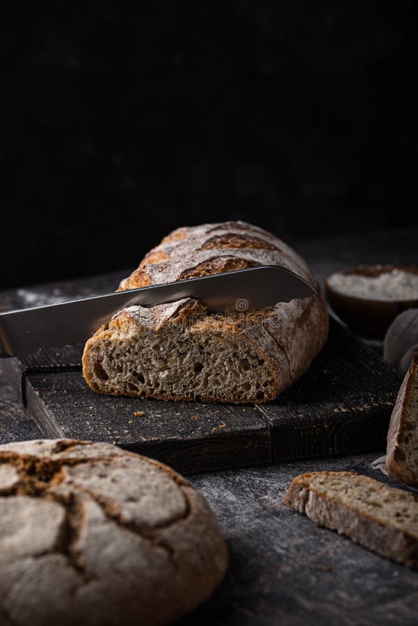 Fresh Homemade Bread with a Crispy Crust Stock Image - Image of black ...