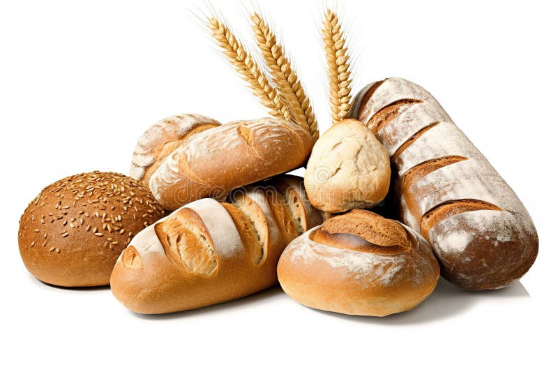 Fresh Homemade Bread Set Isolated on White Background. Created with ...