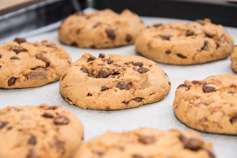 Fresh Homemade Cookies on a Griddle Stock Photo - Image of closeup ...