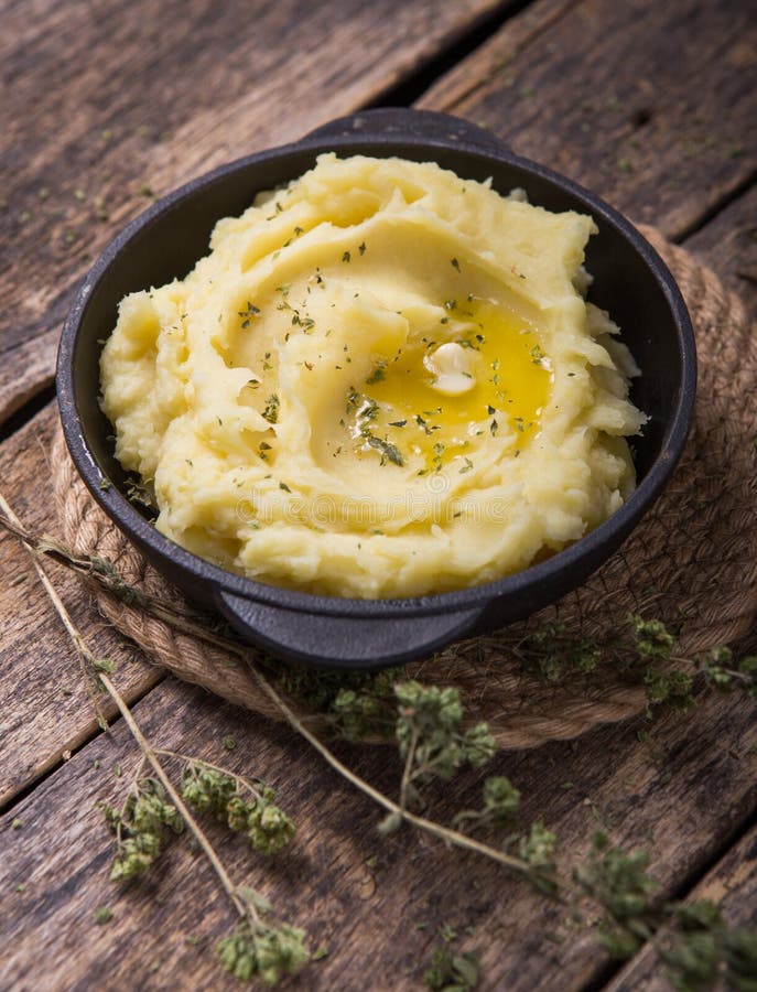 Fresh Homemade Creamy Mashed Potato or Potato Puree in Pan Stock Image ...