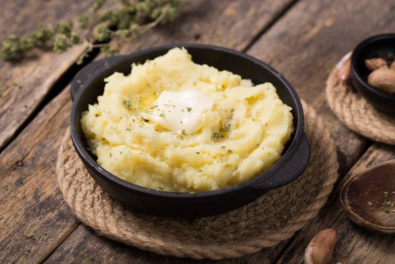 Fresh Homemade Creamy Mashed Potato or Potato Puree in Pan Stock Photo ...