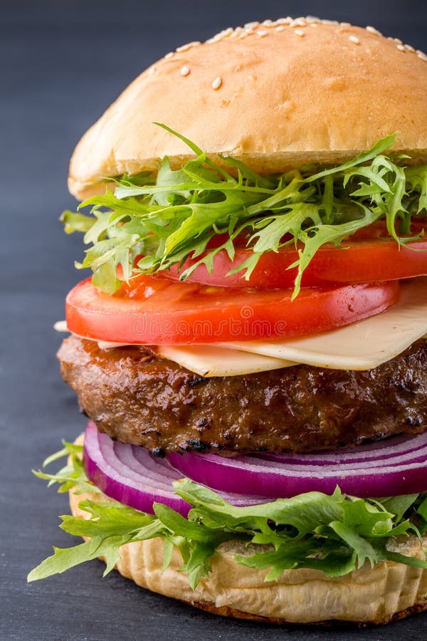 Fresh Homemade Burger with Ingredients Stock Photo - Image of beef ...