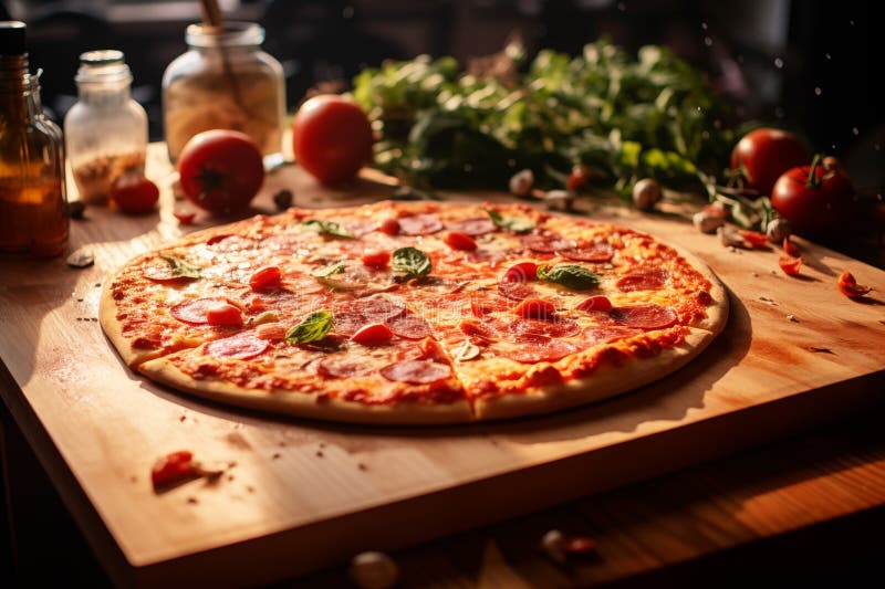 Fresh Homemade Italian Pizza on Desk, Table Stock Illustration ...