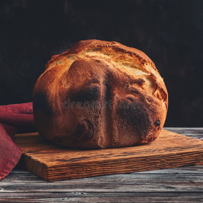 Fresh Homemade Loaf of Bread with Crispy Toasted Crust. Selective Focus ...