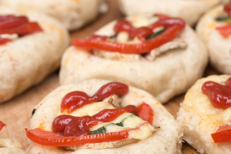 Fresh homemade mini pizzas stock photo. Image of background - 98175416