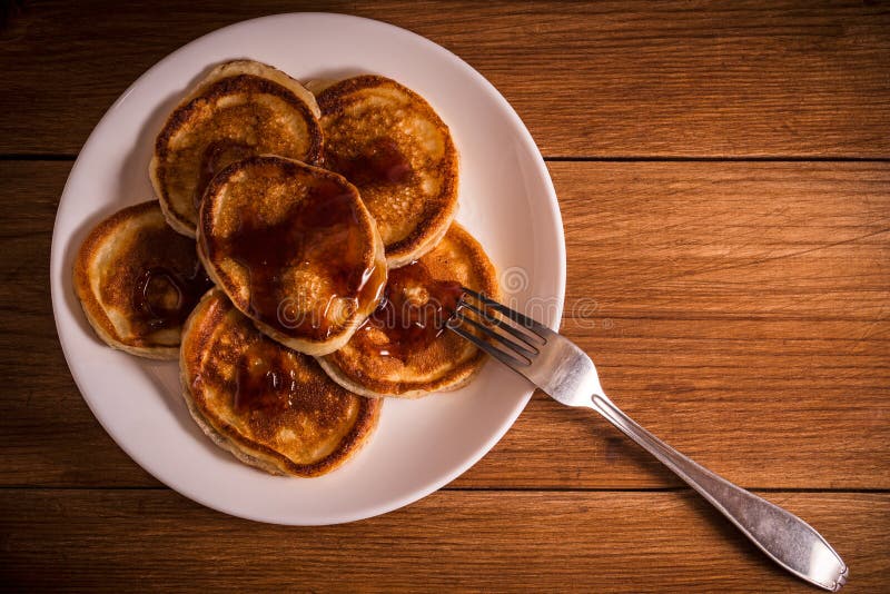 Fresh Homemade Pancakes on Rustic Wooden Table Stock Photo - Image of ...