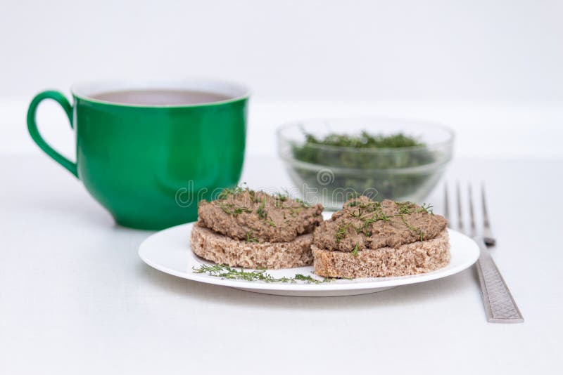 Fresh Homemade Pate or Paste on Bread on White Background Stock Photo ...