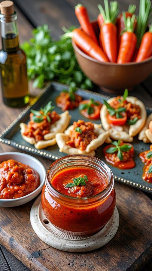 Fresh Homemade Tomato Salsa with Carrot Garnish on Rustic Table Setting ...