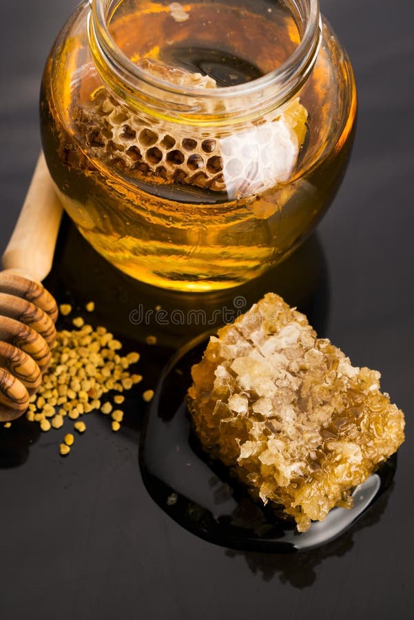 Fresh honey with honeycomb stock photo. Image of sticky - 53758124