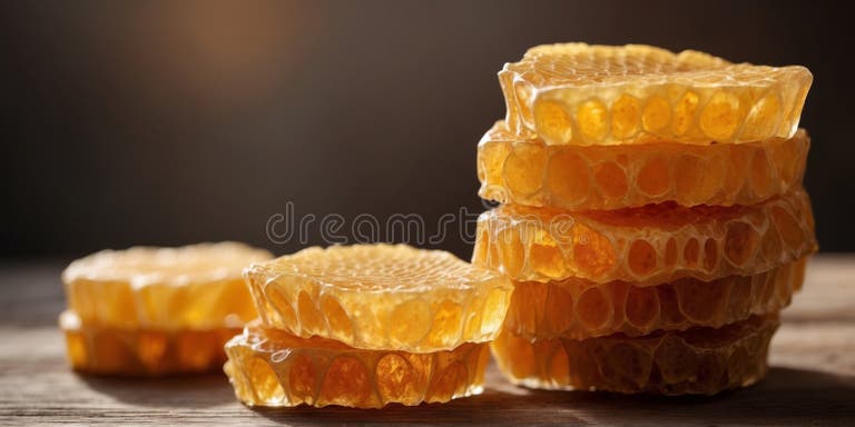 Fresh Honeycomb Stack on Wooden Table with Natural Light. Stock ...