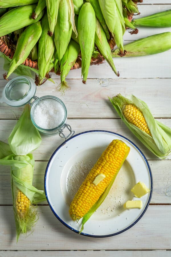 Fresh Hot Corn Served with Butter Stock Photo - Image of recipe, corn ...