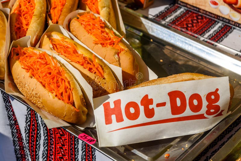 Fresh Hot Dogs in Steel Tray Stock Photo - Image of appetizer, cuisine ...