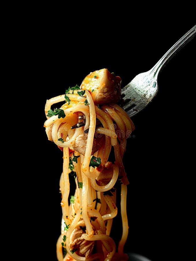 Fresh Hot Spaghetti Wrapped on Fork Stock Illustration - Illustration ...