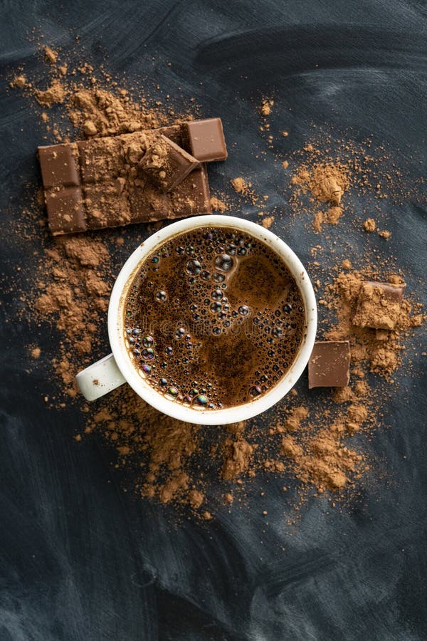 Fresh Hot Steaming Chocolate in a Cup, Chocolate Bar and Cocoa on the ...