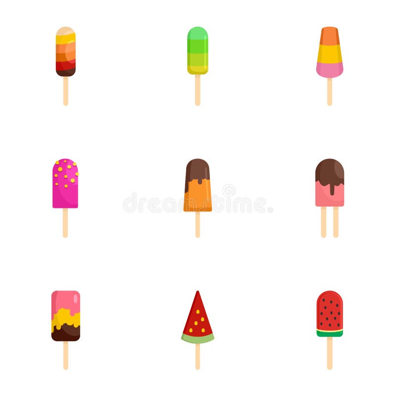 Fresh Ice Cream Icon Set, Flat Style Stock Vector - Illustration of ...