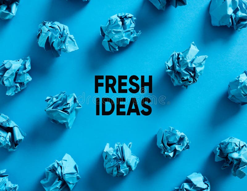 Fresh Ideas Message with Crumpled Blue Paper Balls on Blue Background ...