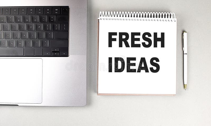 FRESH IDEAS Text on Notebook with Laptop, Mouse and Pen Stock Image ...