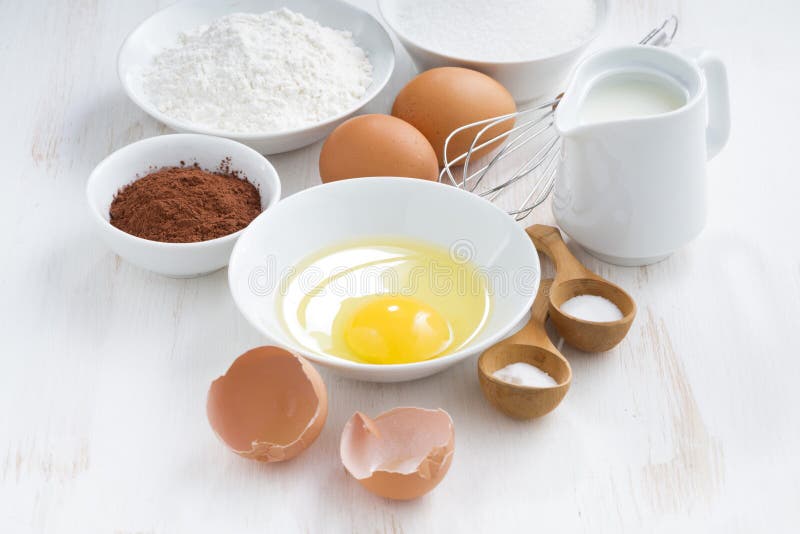 Fresh Ingredients for Baking on a White Table, Horizontal Stock Photo ...