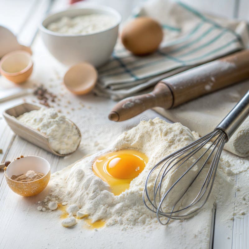 Fresh Ingredients for Baking on a White Tabletop Stock Illustration ...