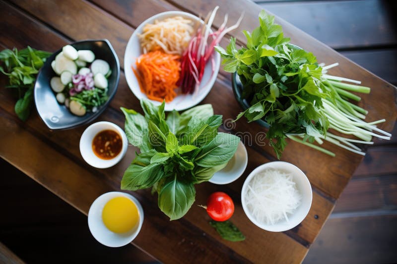 Fresh Ingredients for Bun Cha Preparation on a Table Stock Image ...