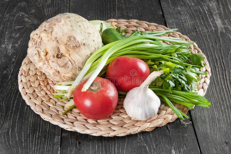 Fresh Ingredients for Cooking on the Table Stock Photo - Image of wood ...