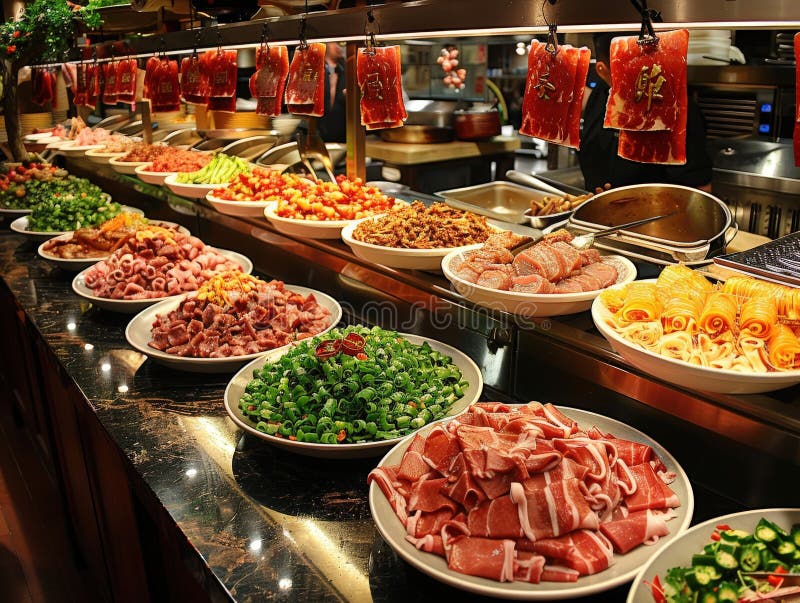 Fresh Ingredients Displayed at a Chinese Restaurant Buffet Stock ...
