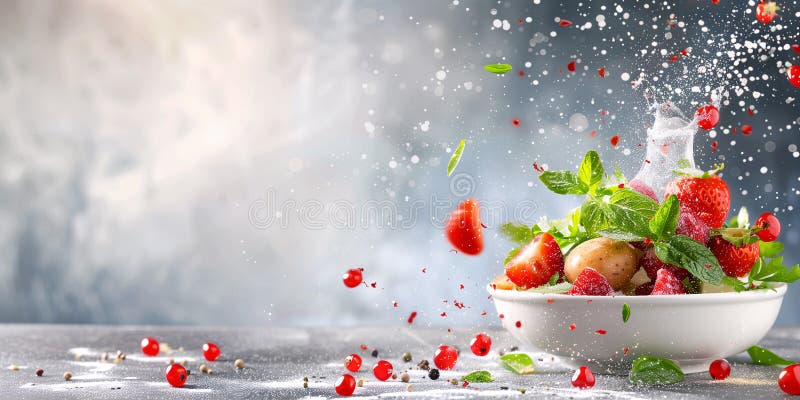 Fresh Ingredients Exploding from a Bowl and Creating a Splash Stock ...