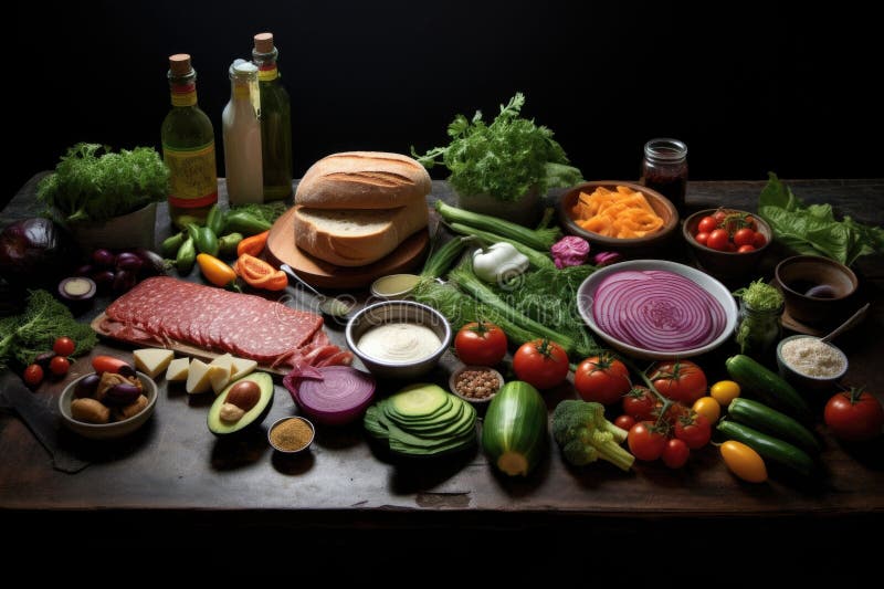 Fresh Ingredients Laid Out for Sandwich Assembly Stock Illustration ...