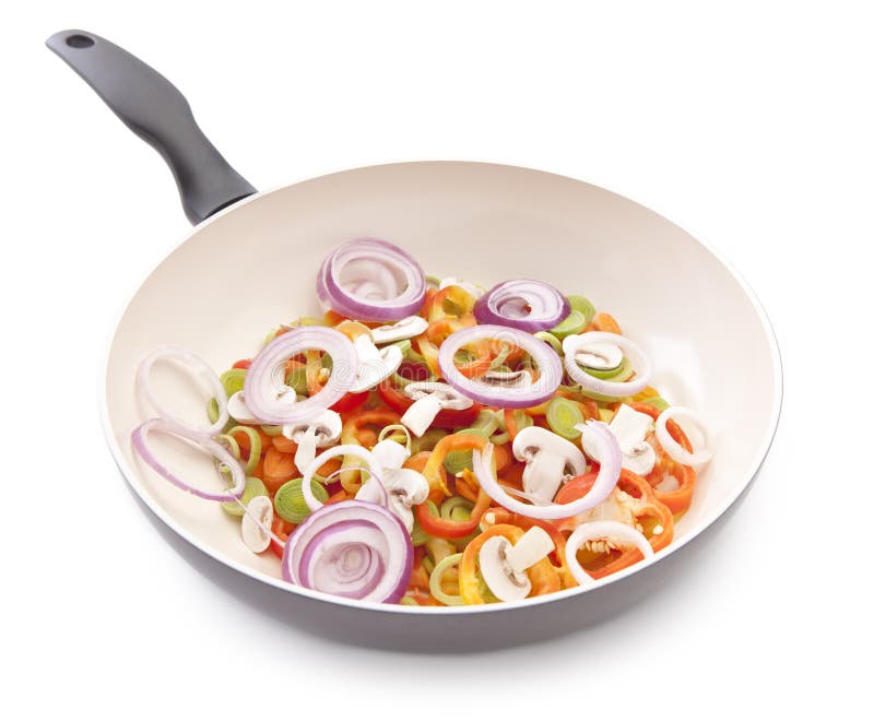 Fresh ingredients in pan stock photo. Image of food, green - 32833154