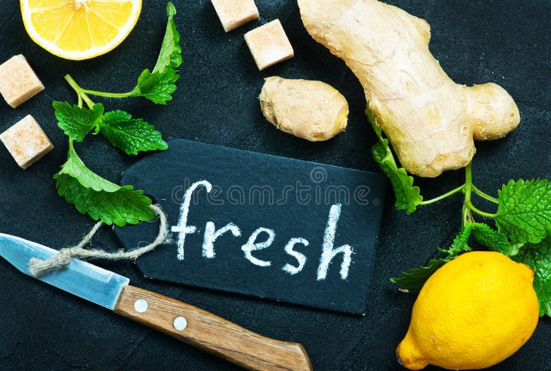 Fresh ingredients for tea stock photo. Image of healthy - 91500596