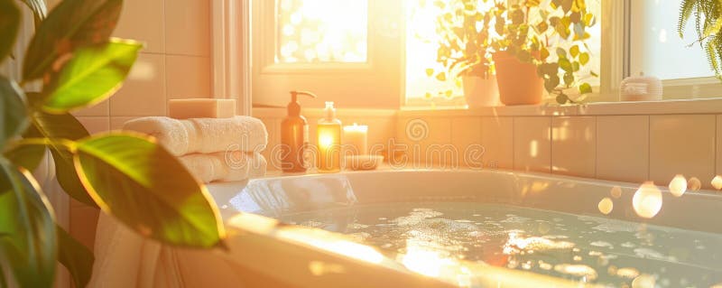 Fresh and Inviting Bathroom with Soap and Shower Gel on the Edge of a ...